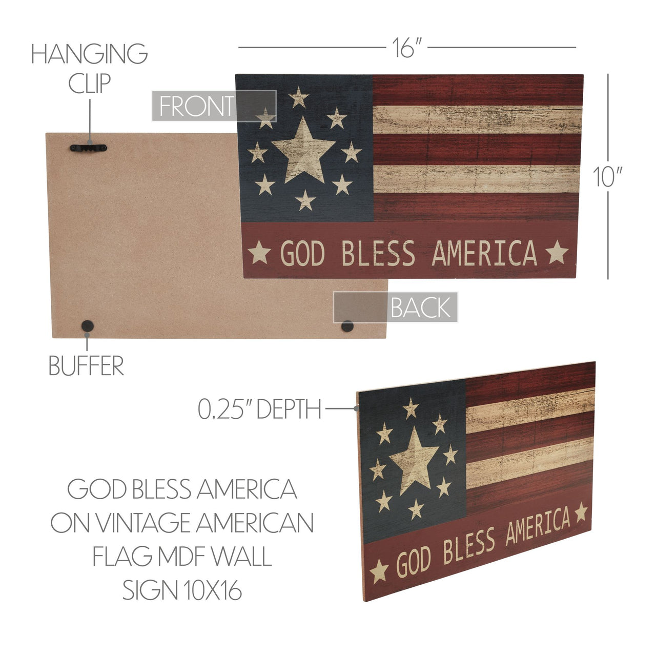 GOD BLESS AMERICA On Vintage American Flag MDF Wall Sign 10x16 VHC Bra ...