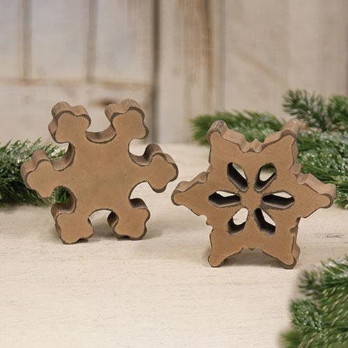 Antiqued Wooden Chunky Snowflake 2 Asstd – The Fox Decor