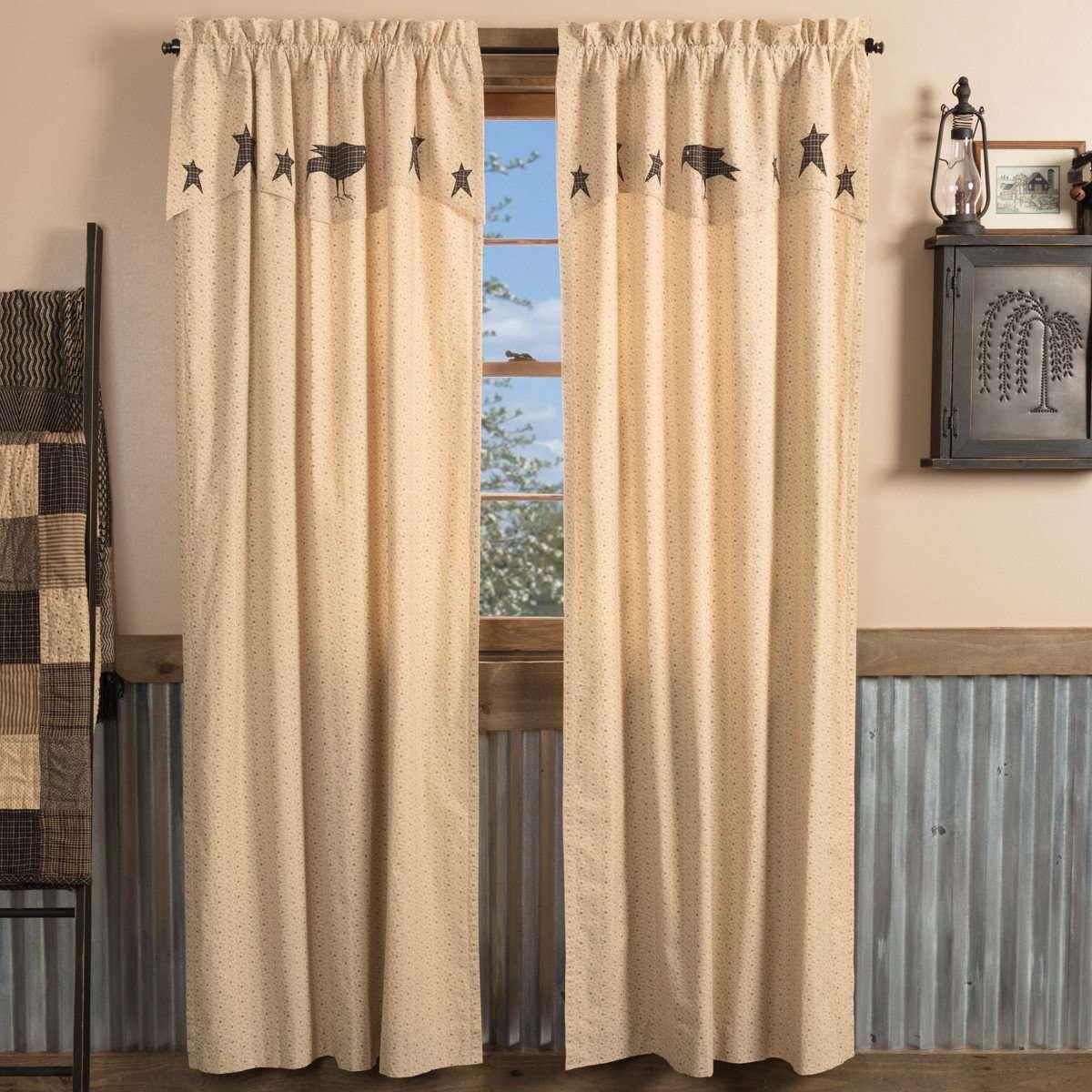 Kettle Grove Panel Curtain with Attached Applique Crow and Star Valanc ...