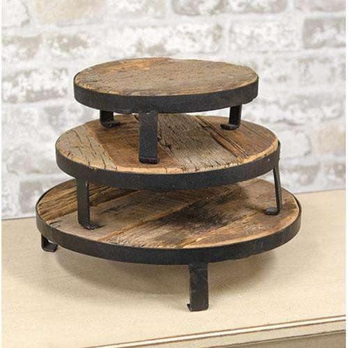 3/Set, Weathered Wood and Metal Round Risers – The Fox Decor